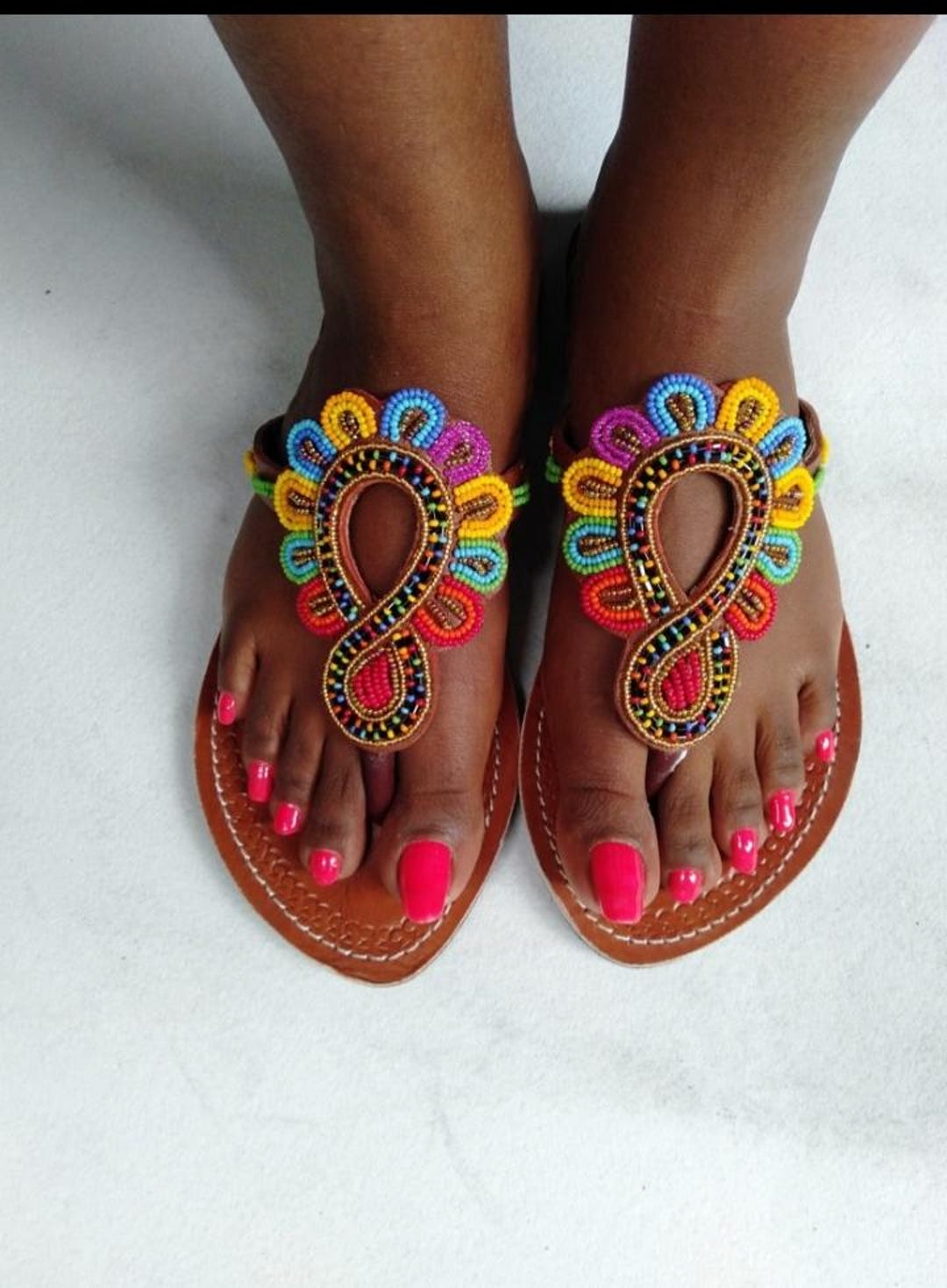 African Beaded Sandals, Women Shoes, Leather Sandals, Bohemia Shoe ...