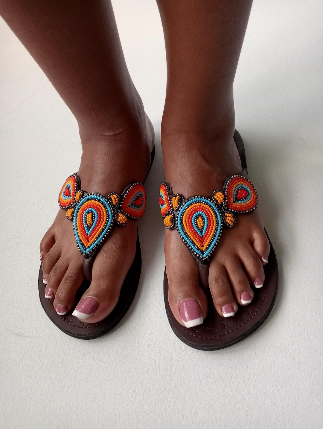 African Beaded Sandals, Women Shoes, Leather Sandals, Bohemia Shoe ...