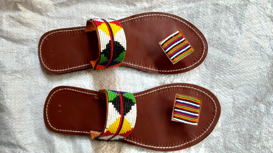 African Beaded Sandals, Women Shoes, Leather Sandals, Bohemia Shoe ...