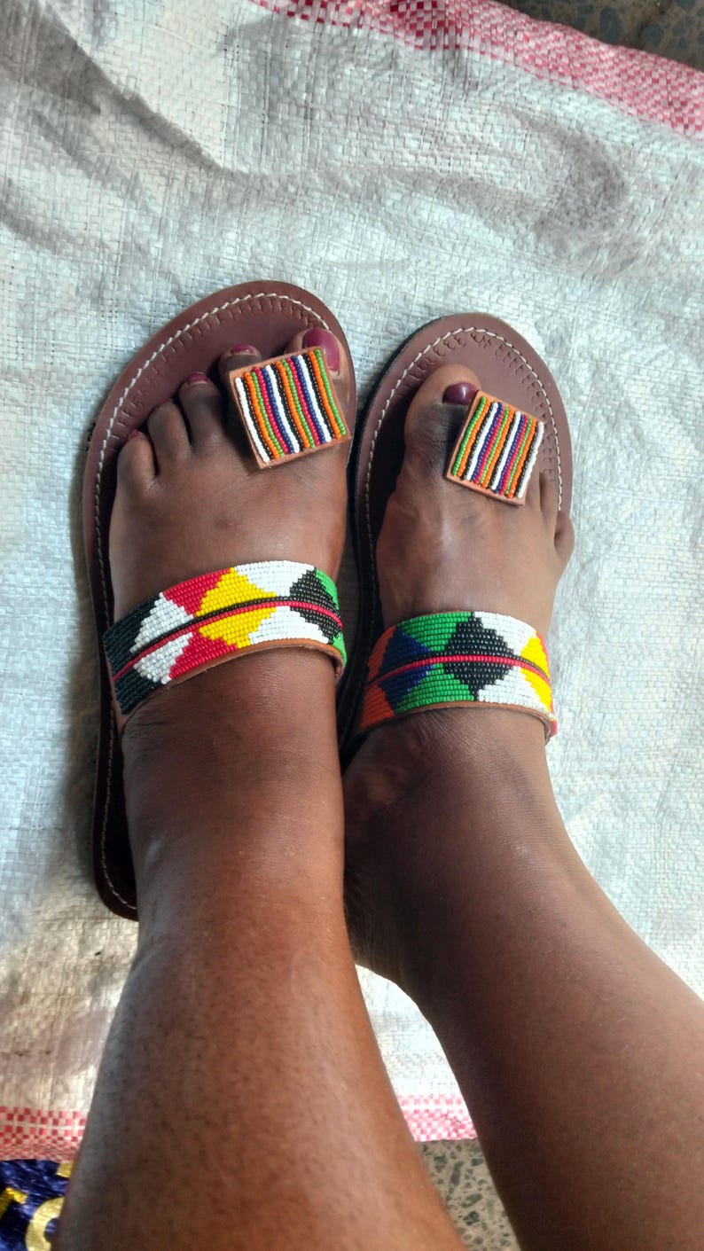 African Beaded Sandals, Women Shoes, Leather Sandals, Bohemia Shoe ...
