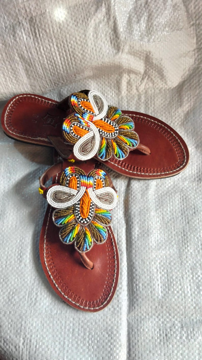African Beaded Sandals, Women Shoes, Leather Sandals, Bohemia Shoe ...