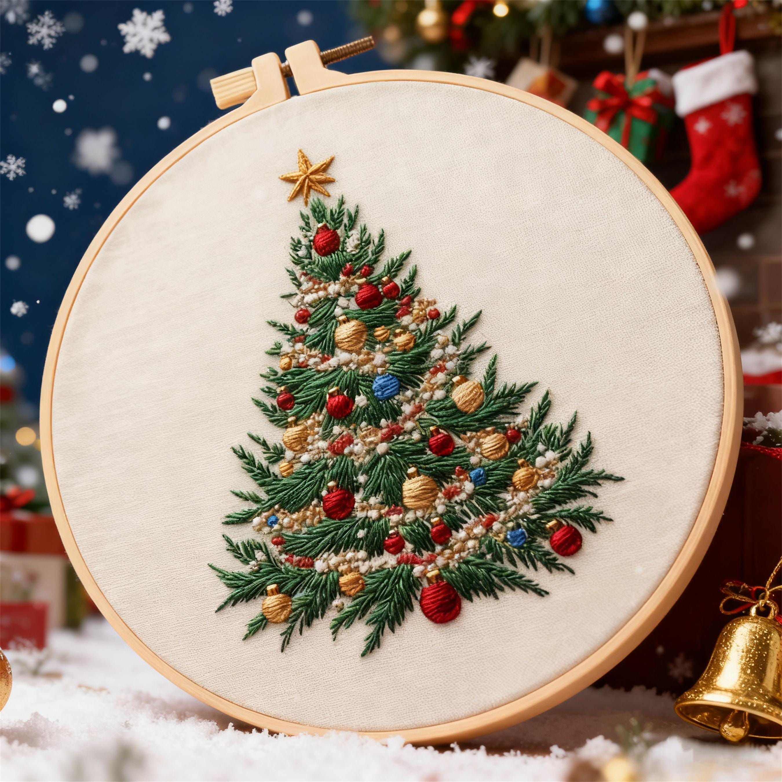Christmas Tree Embroidery Full Kit - Holiday Craft Set With Pre-printed ...