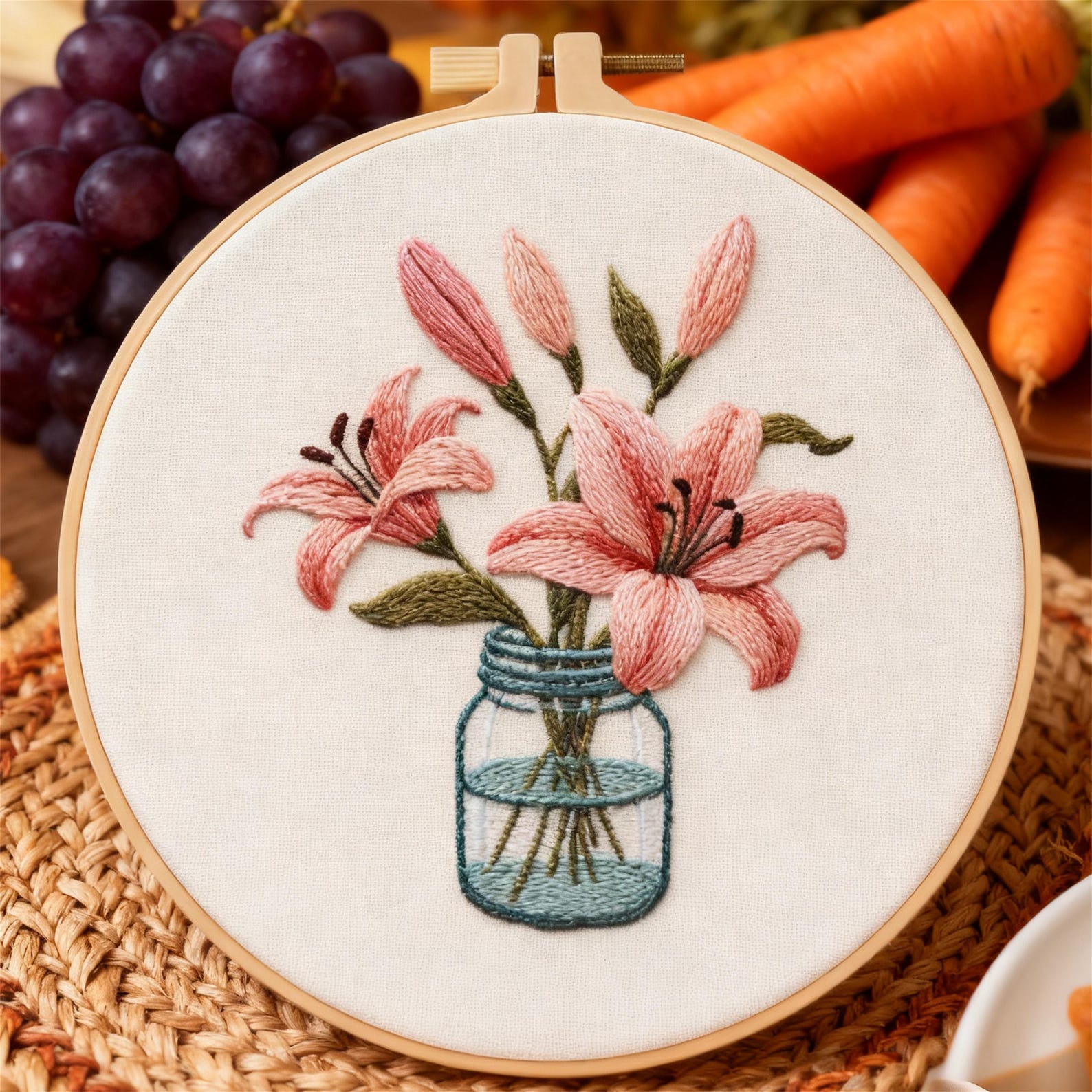 Pink Lily Hand Embroidery Full Kit for Beginners | Floral Needlework ...