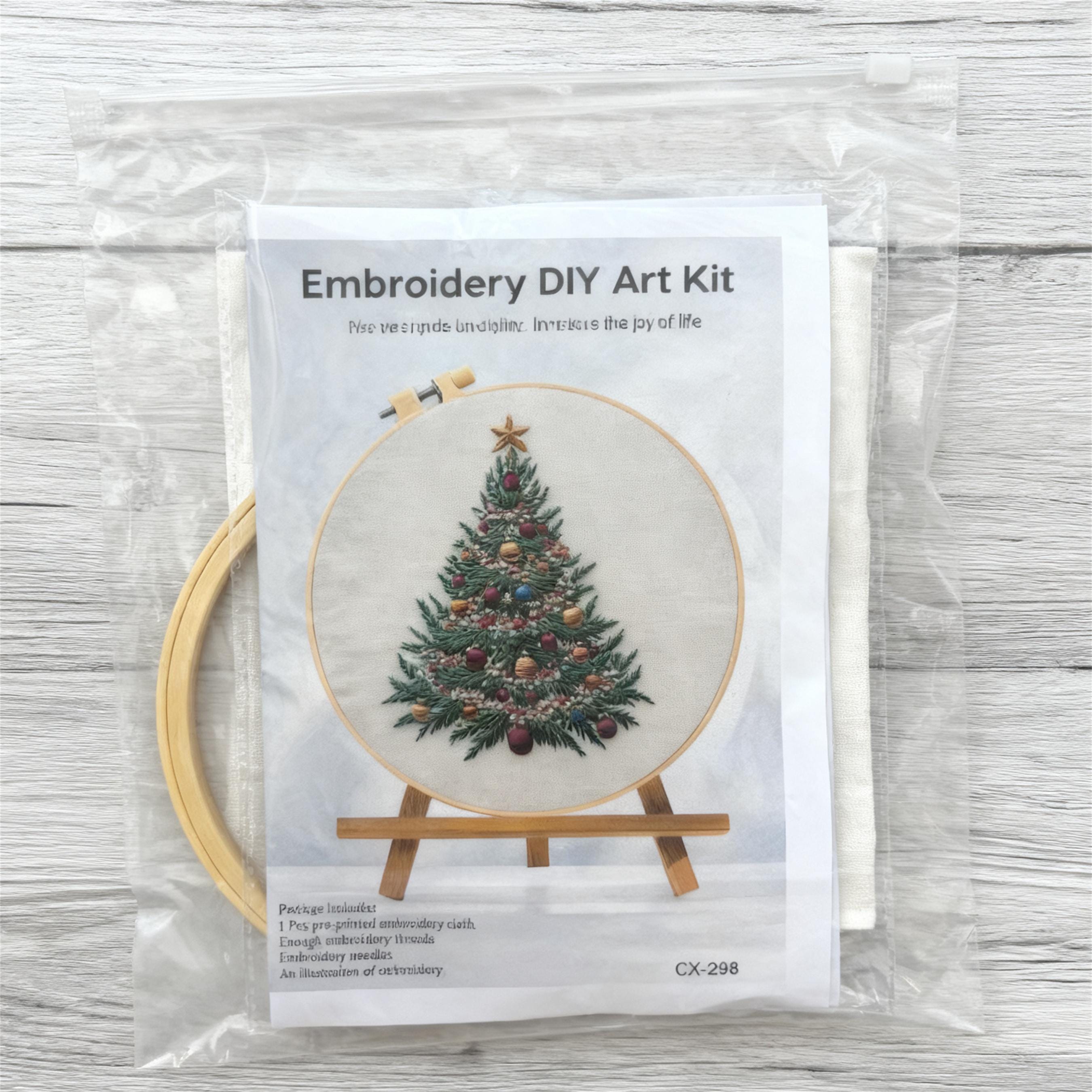 Christmas Tree Embroidery Full Kit - Holiday Craft Set With Pre-printed ...