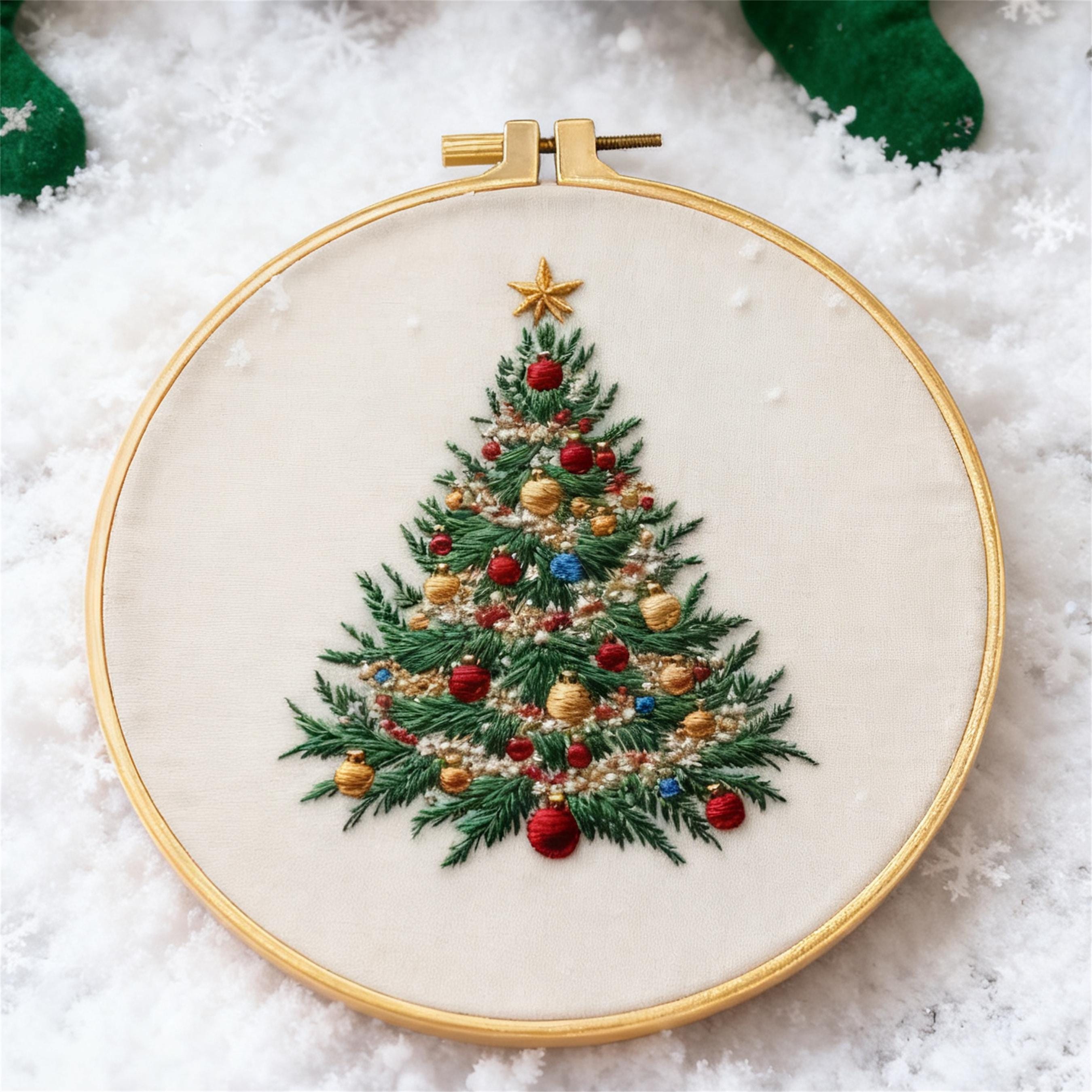 Christmas Tree Embroidery Full Kit - Holiday Craft Set With Pre-printed ...