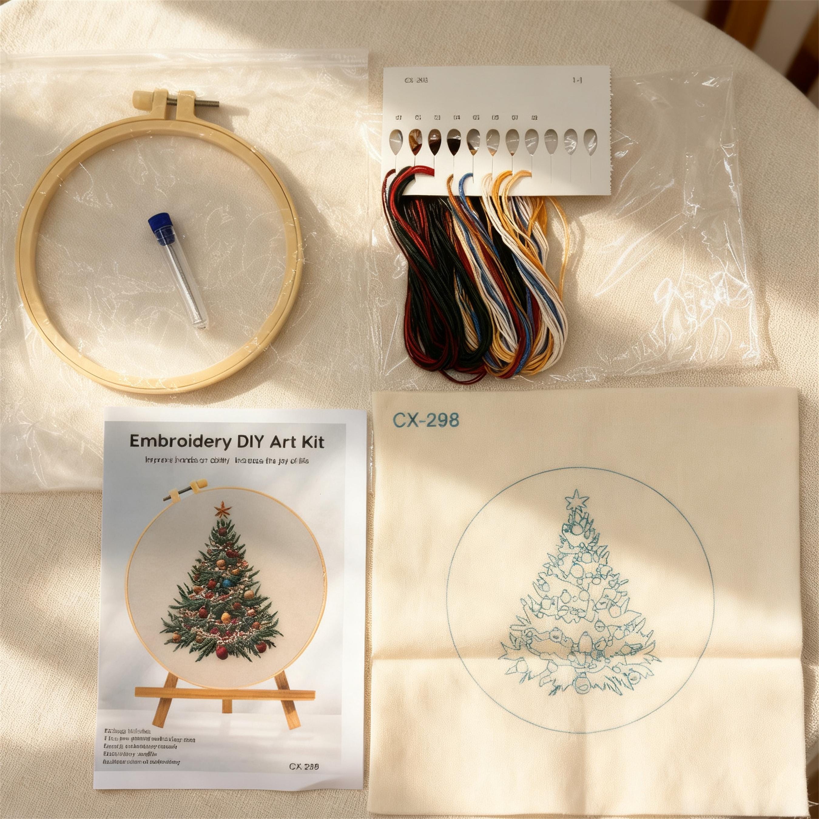 Christmas Tree Embroidery Full Kit - Holiday Craft Set With Pre-printed ...