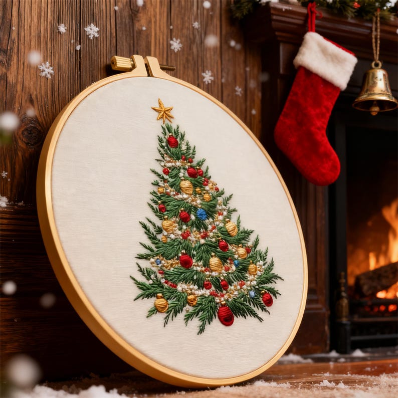 Christmas Tree Embroidery Full Kit - Holiday Craft Set With Pre-printed ...