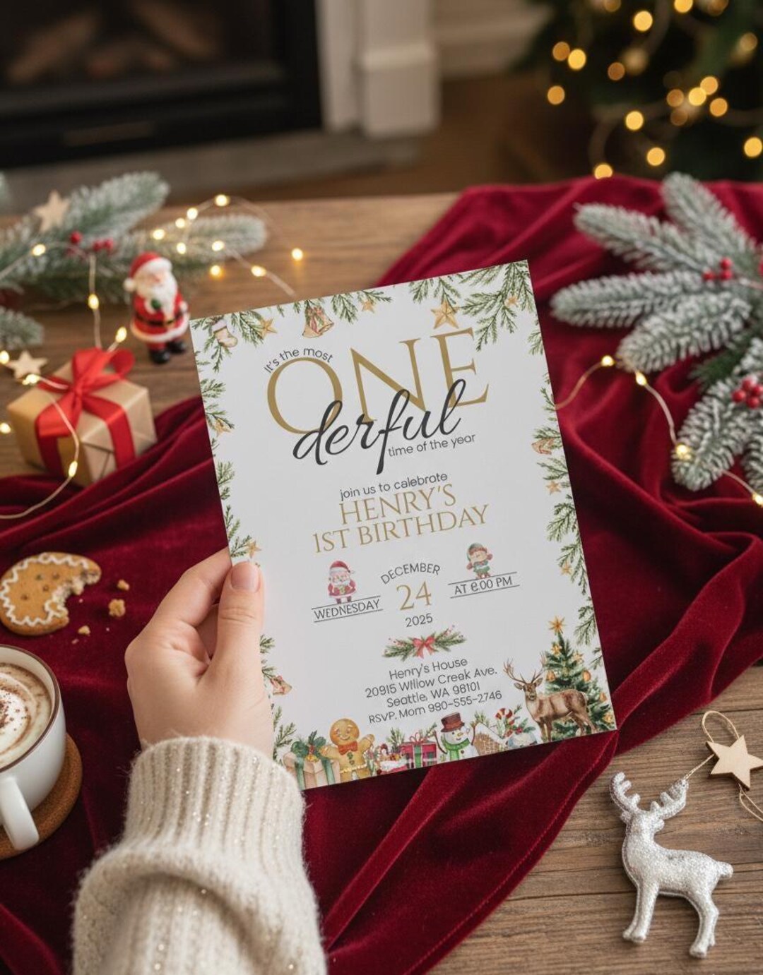 Christmas First Birthday Invitation: Onederful Holiday Party, Editable ...