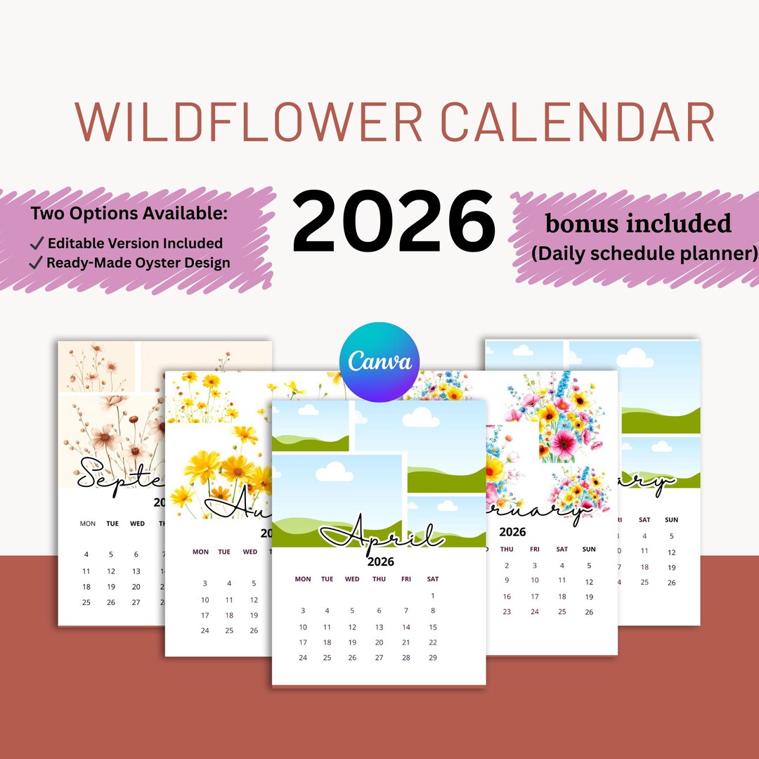 Wildflower 2026 Calendar| Watercolor Floral Calendar | Watercolor Desk ...