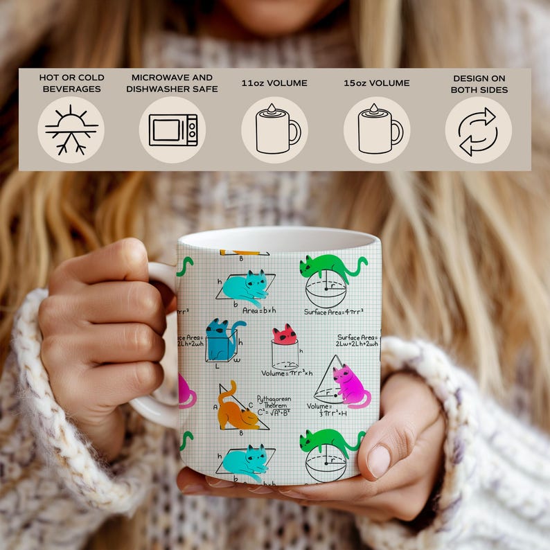 Cat Math Mug, Funny Math Cats Coffee Cup, Cute Cat Gift Scientist ...