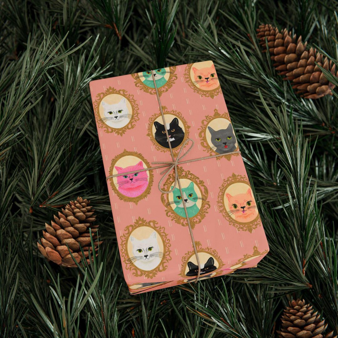 Cat Gift Wrap - Cute Cats in Vintage Picture Frames Wrapping Paper, Cat ...
