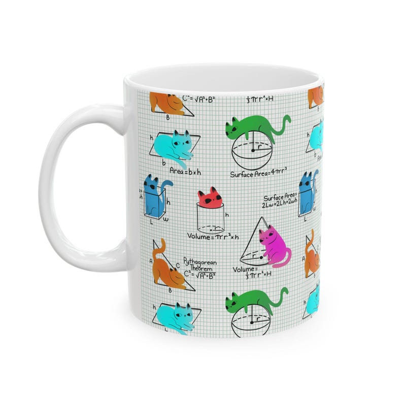 Funny Cat Math Mug for Teachers, Whimsical Mathematician Coffee Cup ...