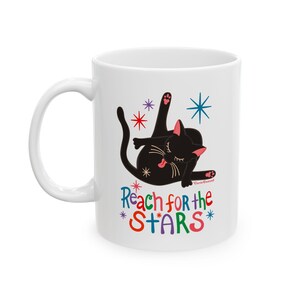 Funny Cat Butt Mug Reach for the Starts, Quirky Black Kitty Coffee Cup ...