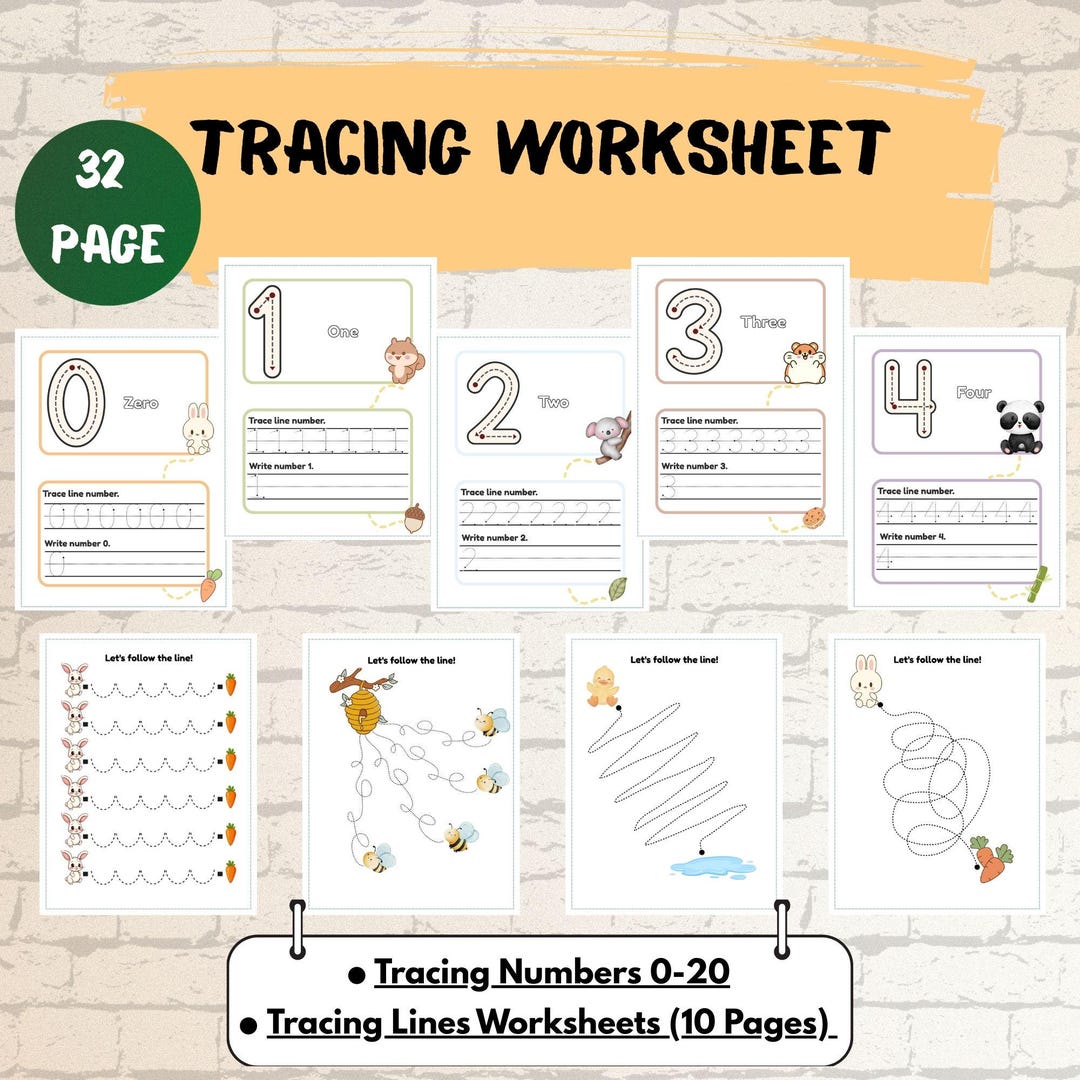 Number Tracing Worksheets 0-20, 10 Line Tracing Sheets, Handwriting ...