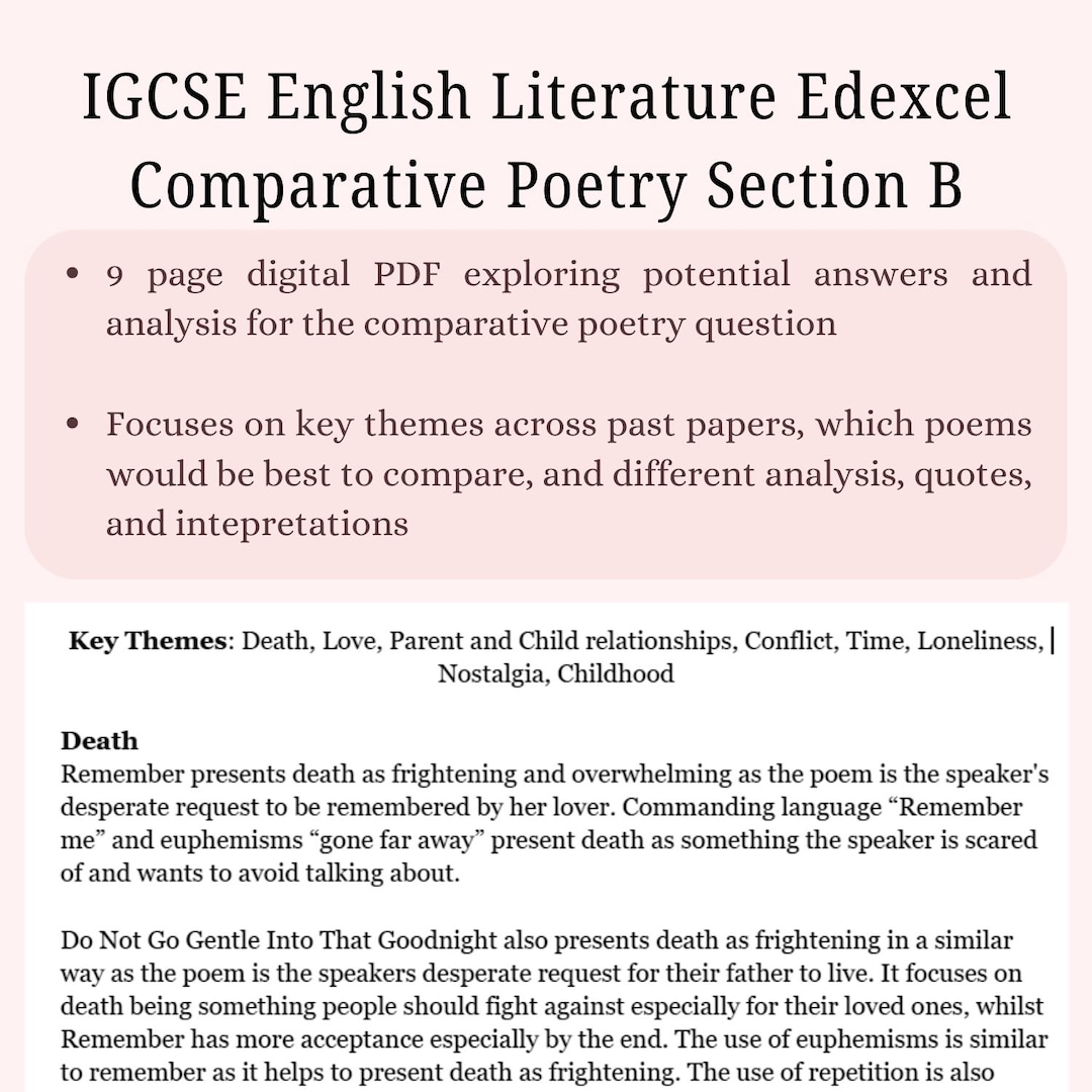IGCSE English Literature Poetry Notes - Section B, Comparative Poetry ...