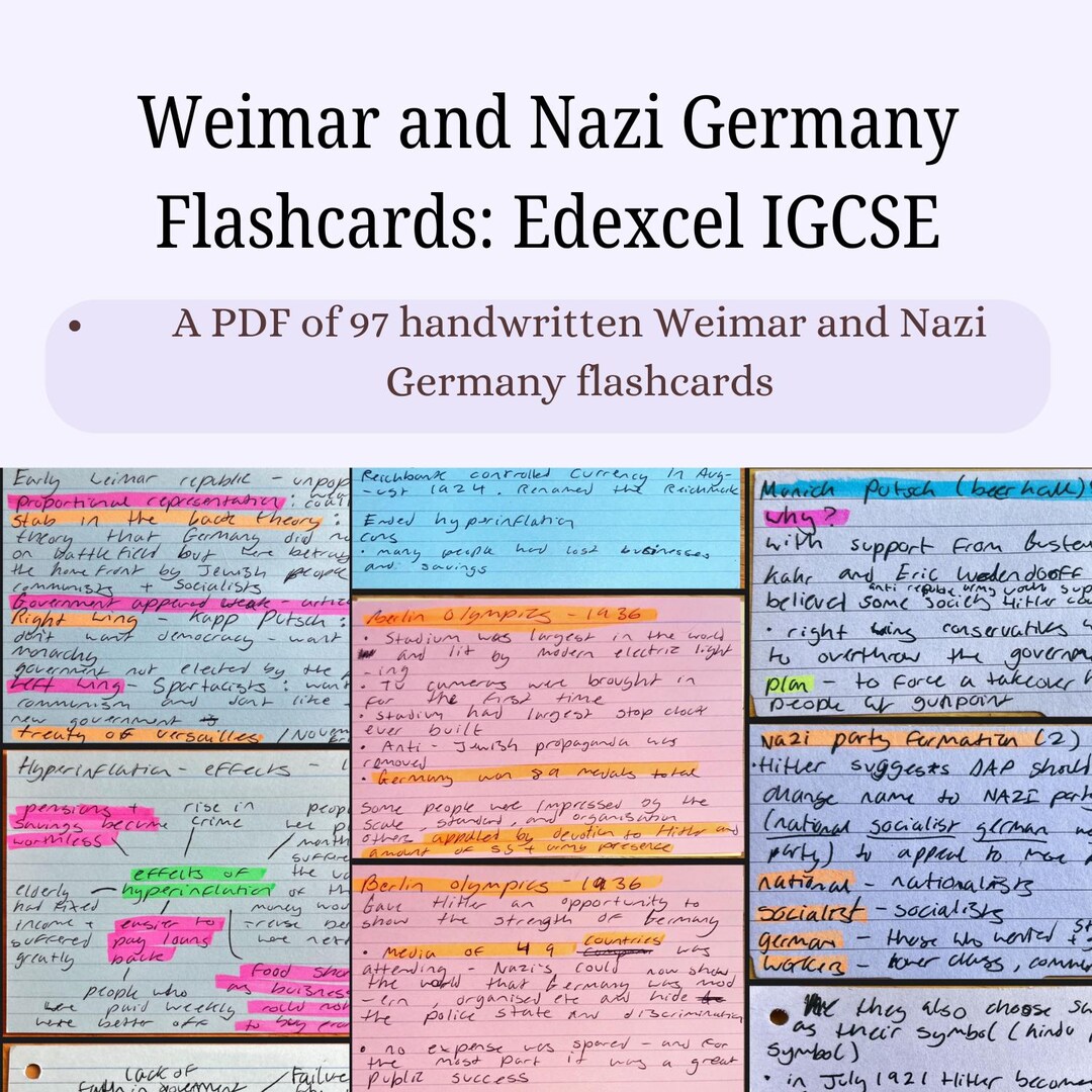 IGCSE Weimar and Nazi Germany: Flashcards (PDF of 97) - Etsy