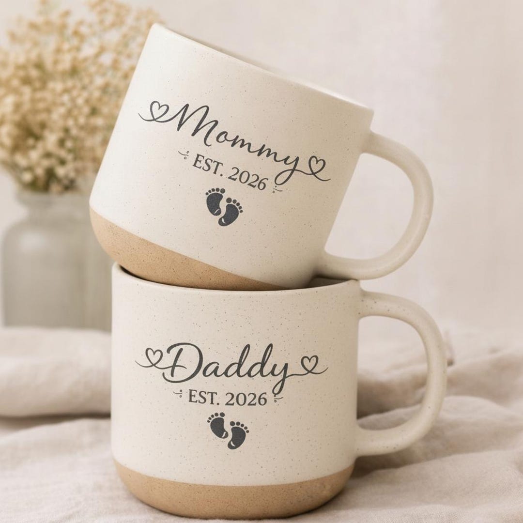 Personalized Engraved Mom Dad Pottery Mug, New Parents Mug, Pregnancy ...