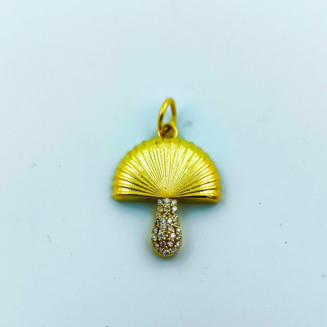 Gold Fluted Mushroom Charm, Diamond Accent, Sterling Silver Pendant - Etsy