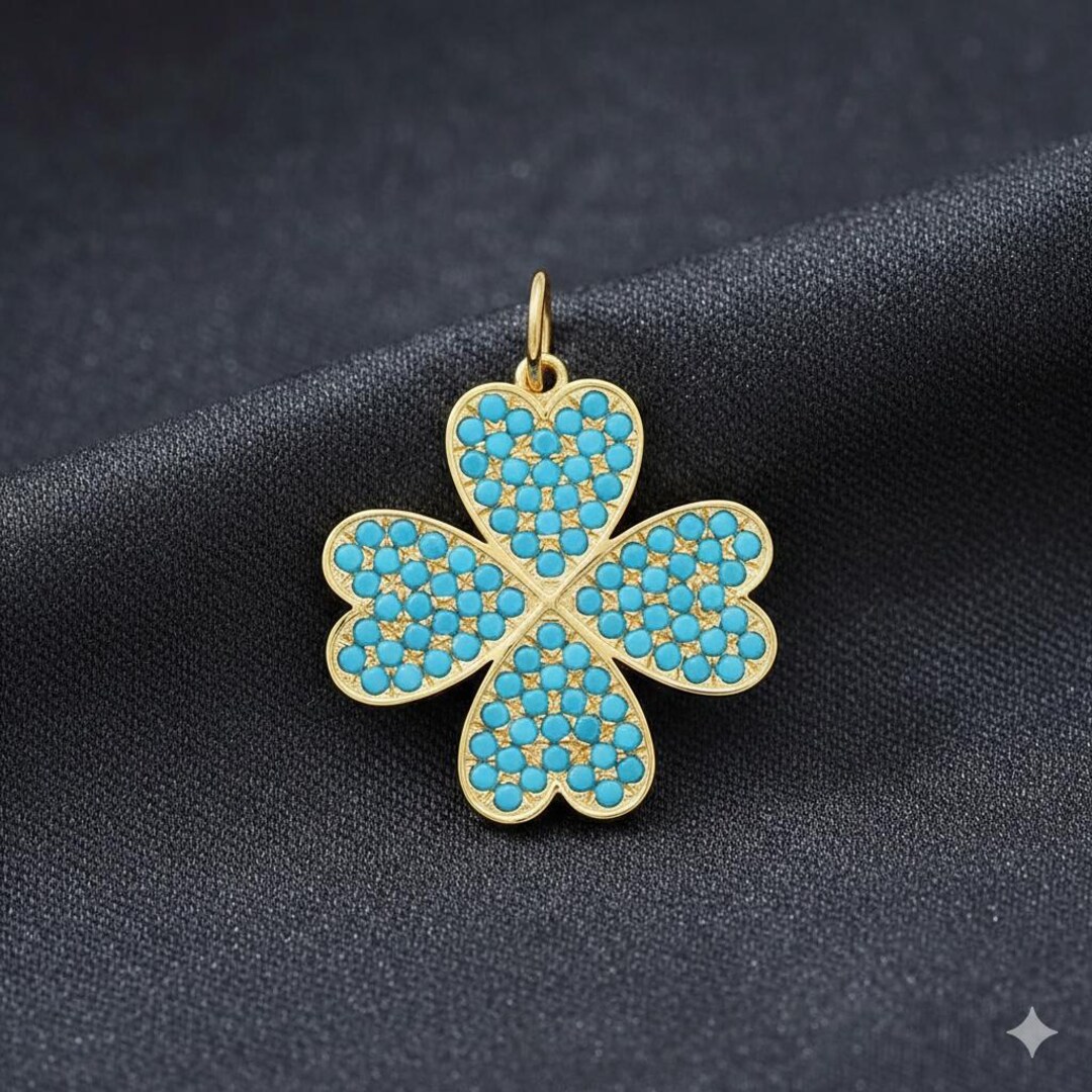 14k Gold Fill Turquoise Clover Pendant, Sterling Silver Charm - Etsy