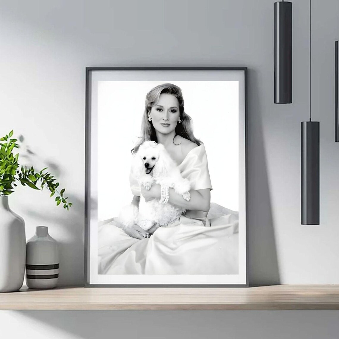 Meryl Streep Black and White Poster, Elegant Actress Portrait With Dog ...
