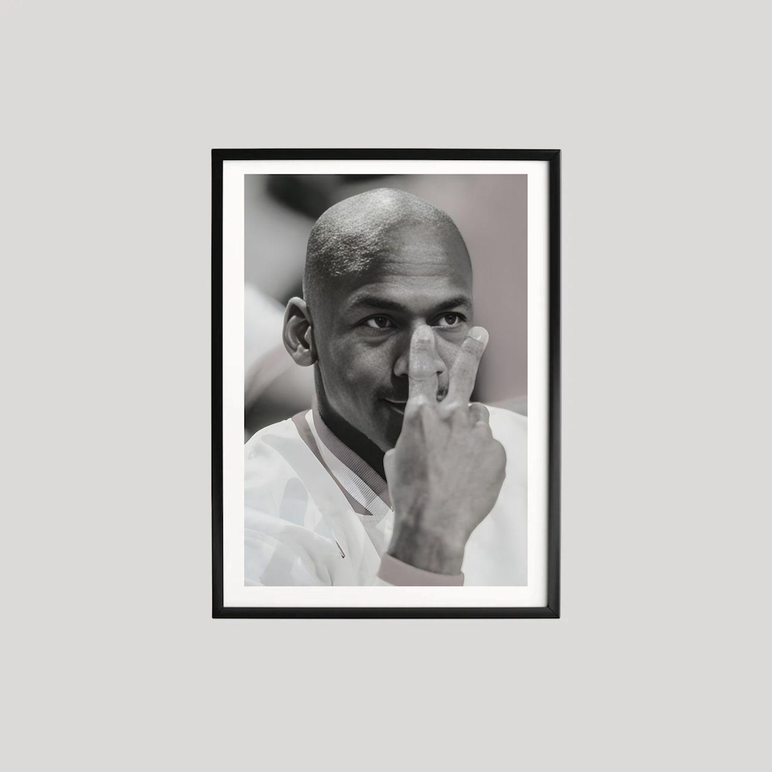 Michael Jordan Poster, Black and White Portrait Print, Iconic Focused ...
