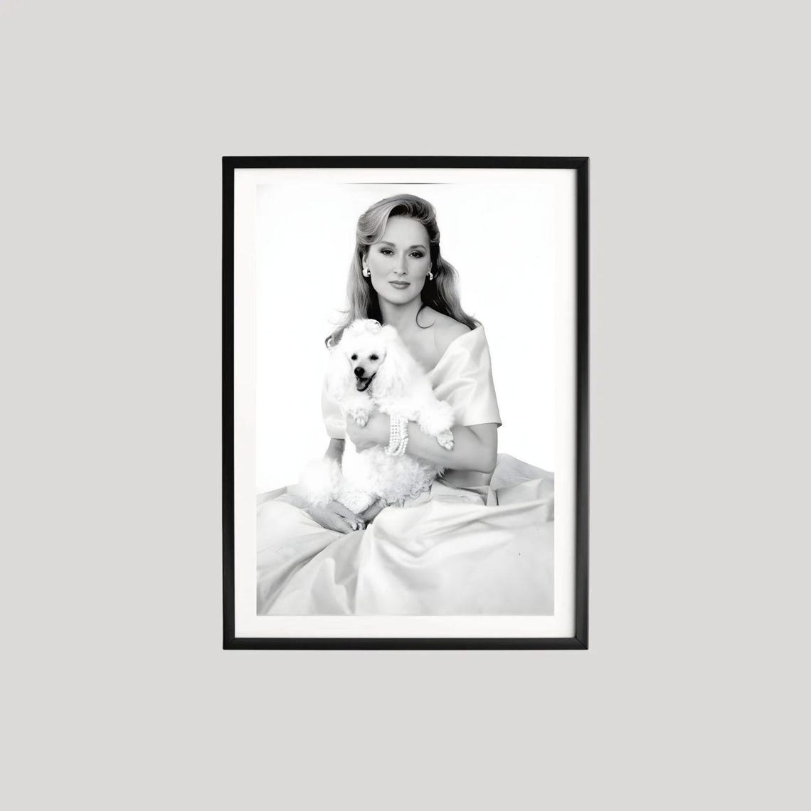 Meryl Streep Black and White Poster, Elegant Actress Portrait With Dog ...
