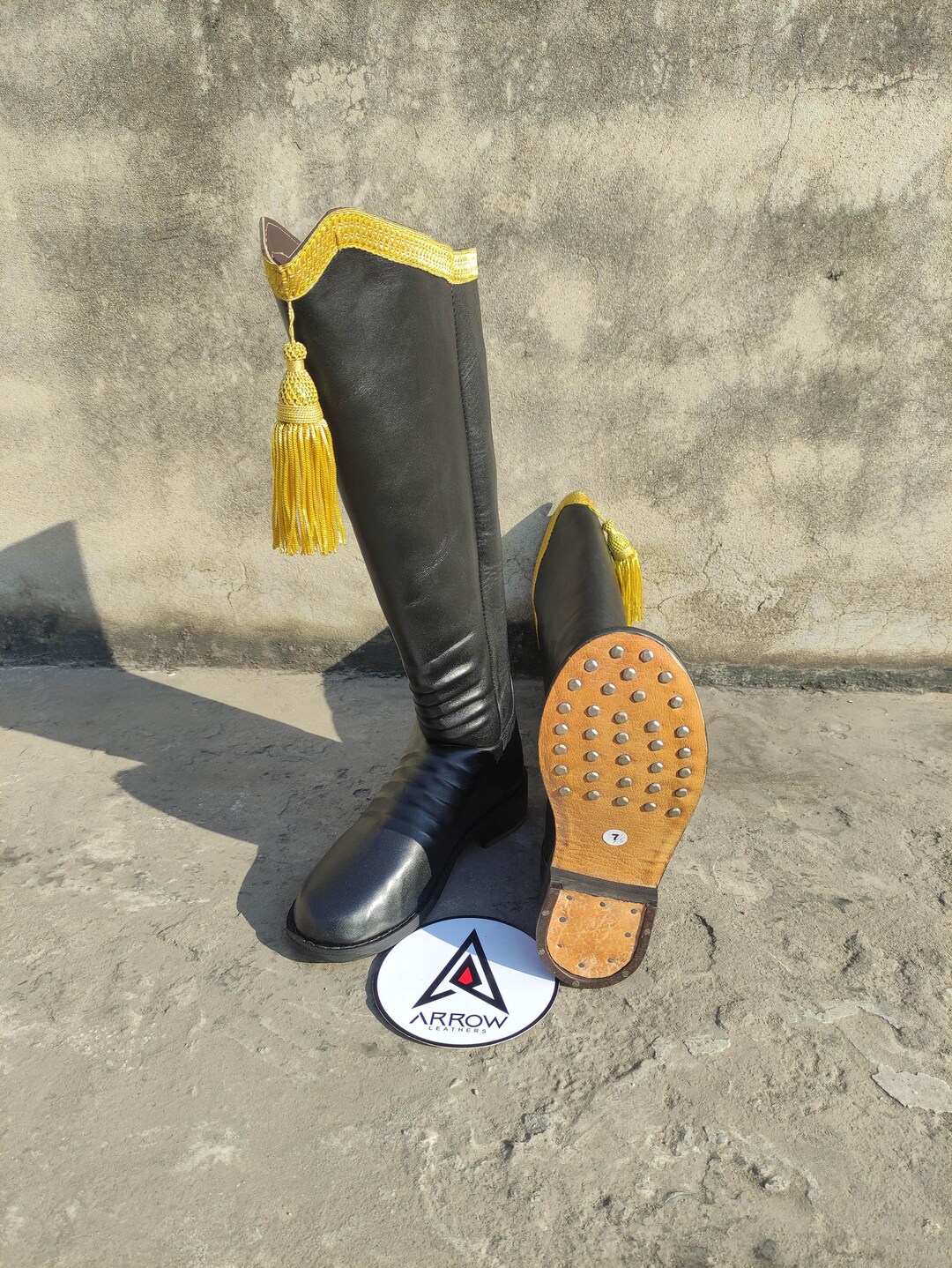 Handcrafted Leather Hessian Boot Military Style With Leather Sole ...