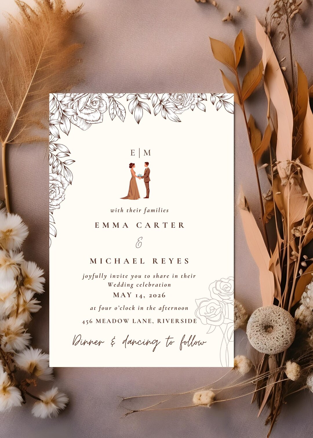Rustic Brown Wedding Invitation Printable | Editable Canva Template ...