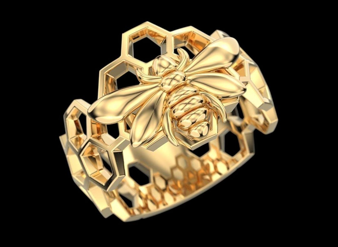 Sterling Silver Bumblebee Ring – Nature Inspired Gold Honeycomb Band - Etsy