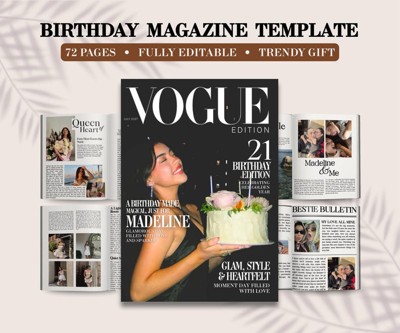 Custom Birthday Magazine Template: Vogue Style Keepsake (canva Digital ...