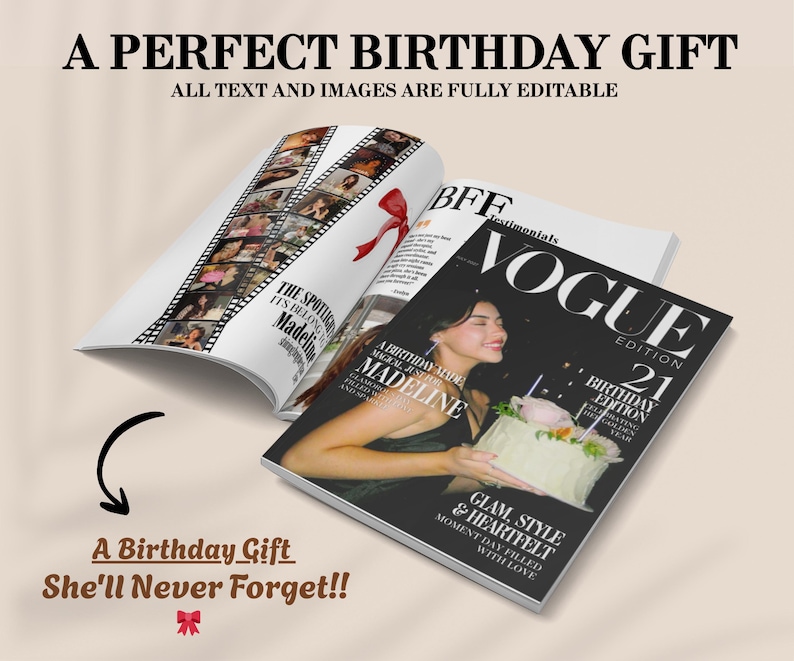 Aangepaste sjabloon verjaardagsmagazine: Vogue-stijl aandenken ...