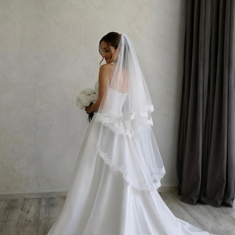 Two Tier Wedding Veil, Cathedral Blusher Veil, Ivory Bride Accessories ...