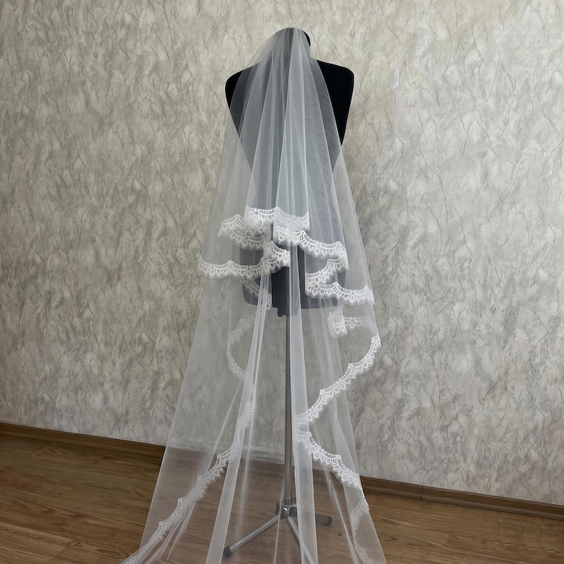 Two Tier Wedding Veil, Cathedral Blusher Veil, Ivory Bride Accessories ...