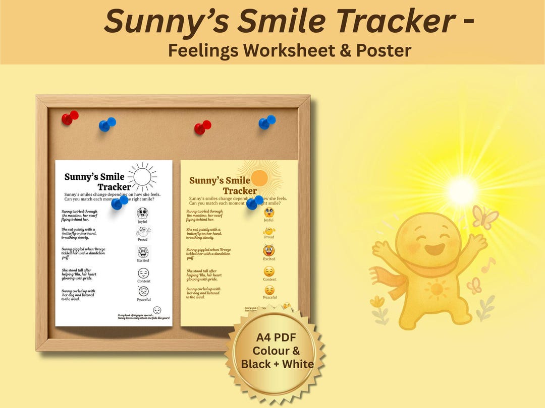 Kids Feelings Worksheet | Sunny’s Smile Tracker, Emotion Matching (PDF ...
