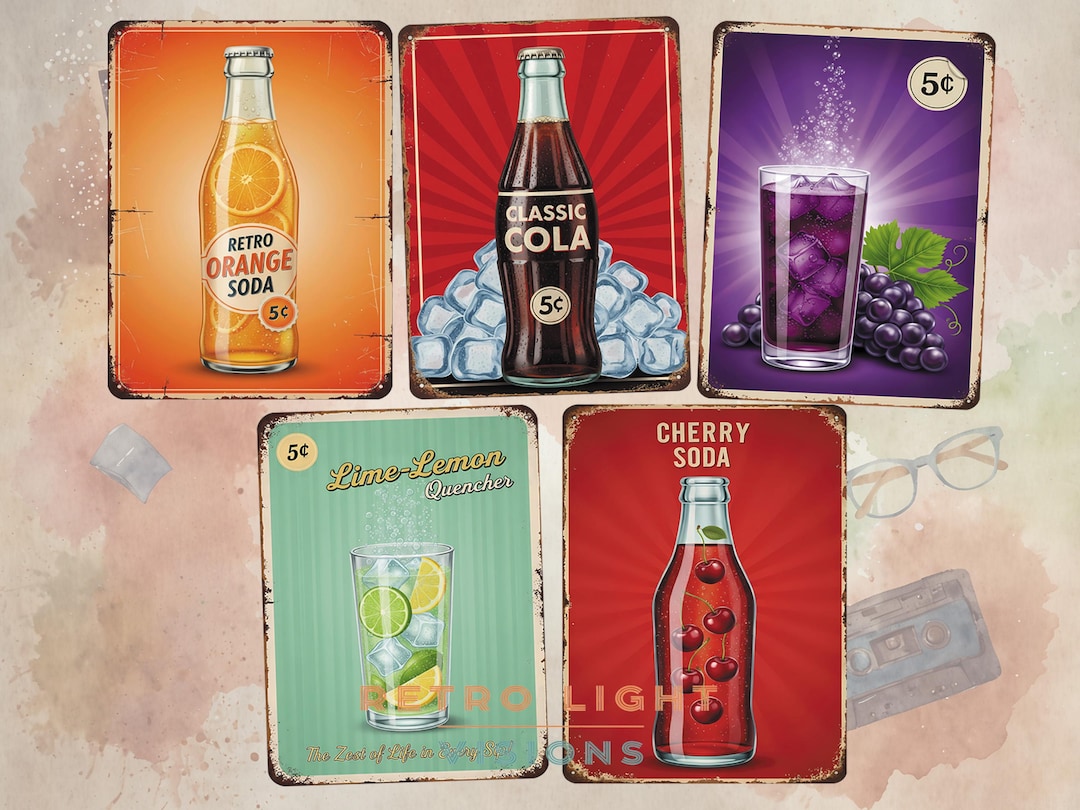 5 Retro Drink Prints Pack | Vintage Soda Advertisements | 50s Kitchen ...
