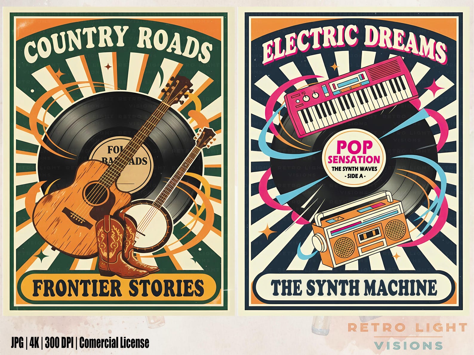Clipart Vintage Music Posters Set | Retro Mid Century Digital Art ...