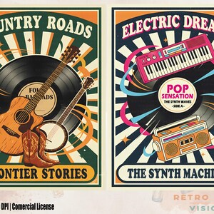 Clipart Vintage Music Posters Set | Retro Mid Century Digital Art ...