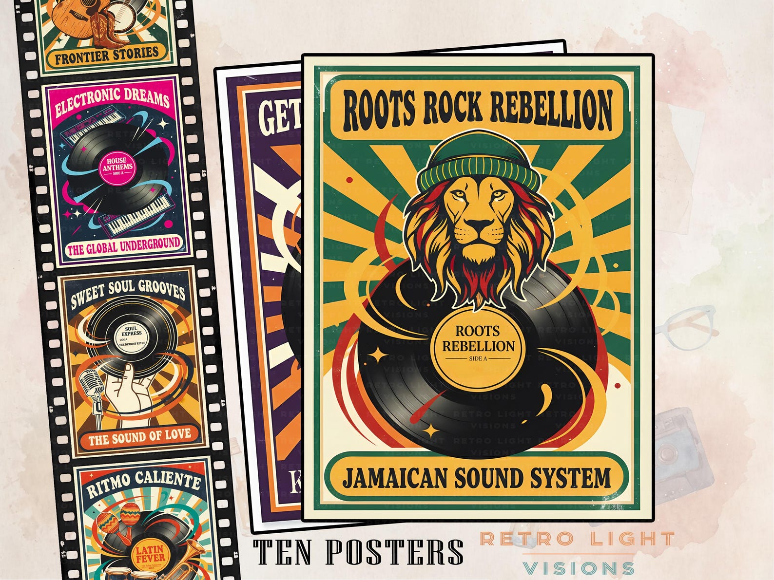 Clipart Vintage Music Posters Set | Retro Mid Century Digital Art ...