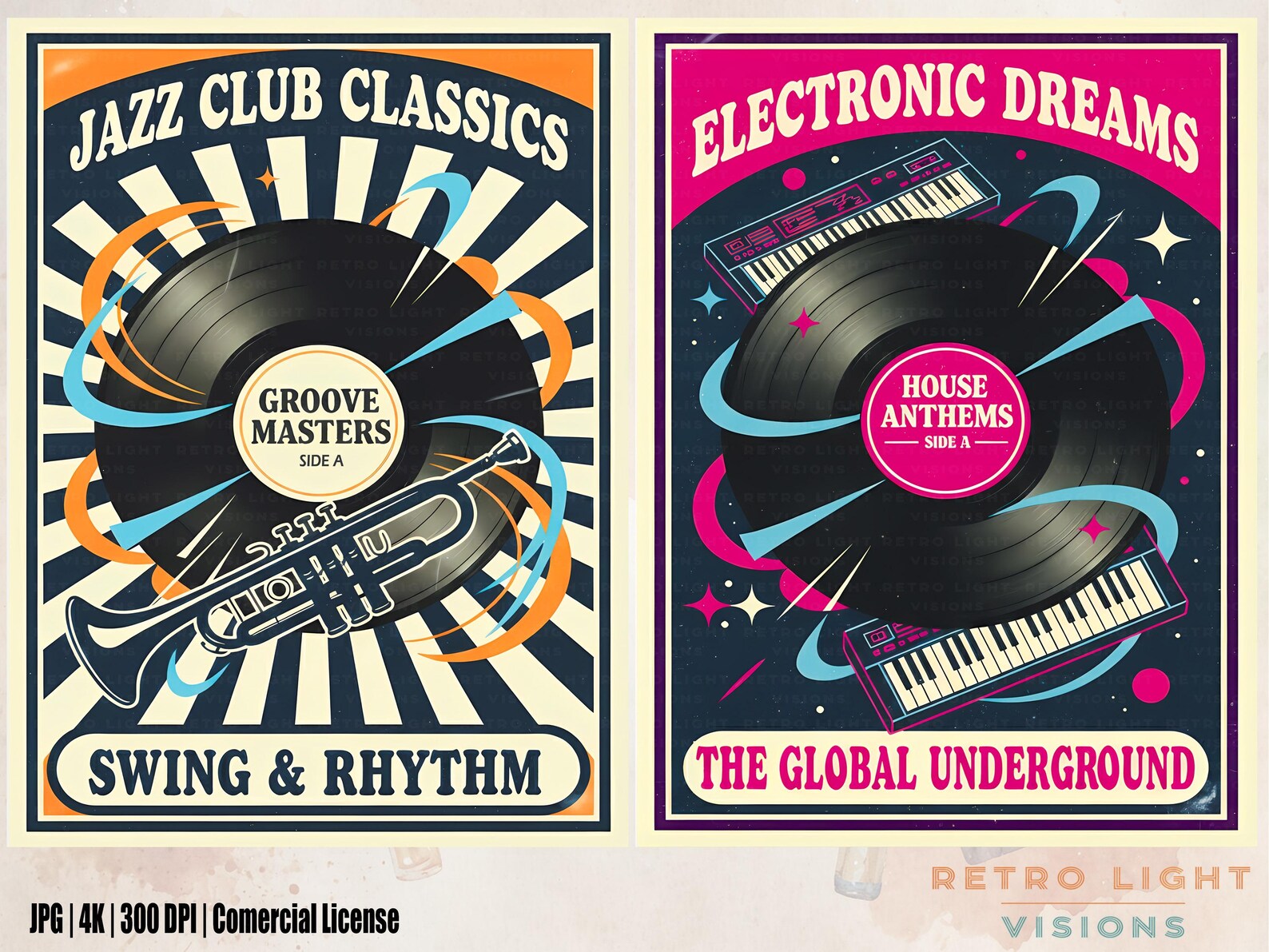 Clipart Vintage Music Posters Set | Retro Mid Century Digital Art ...