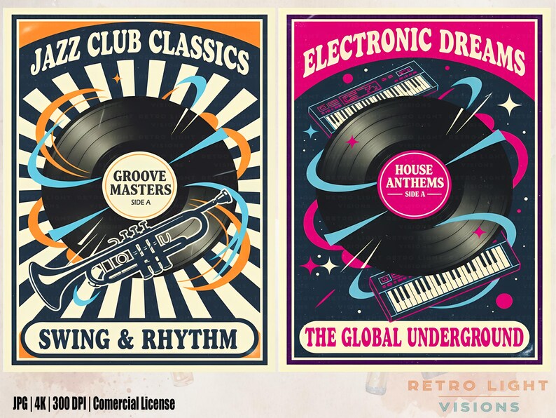 Clipart Vintage Music Posters Set | Retro Mid Century Digital Art ...