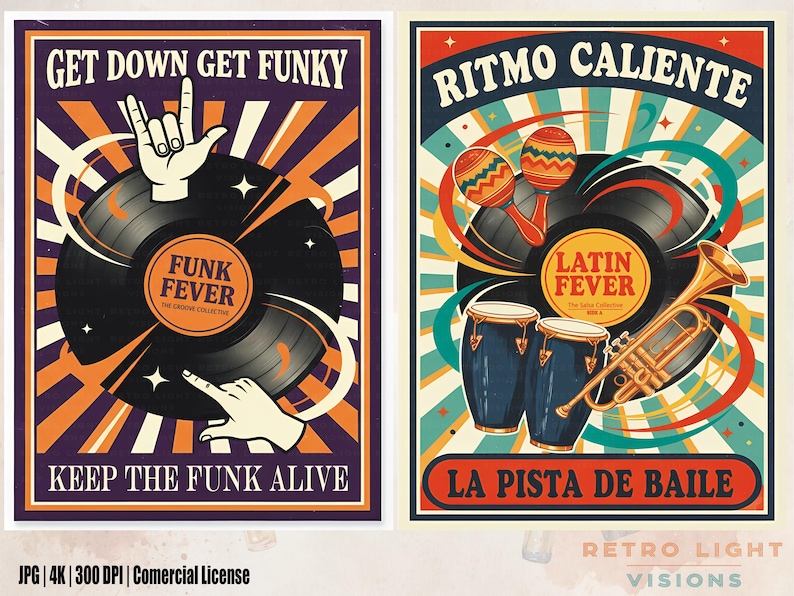 Clipart Vintage Music Posters Set | Retro Mid Century Digital Art ...
