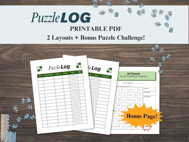 Printable Puzzle Tracker PDF, 50-puzzle Completion Challenge, Jigsaw ...