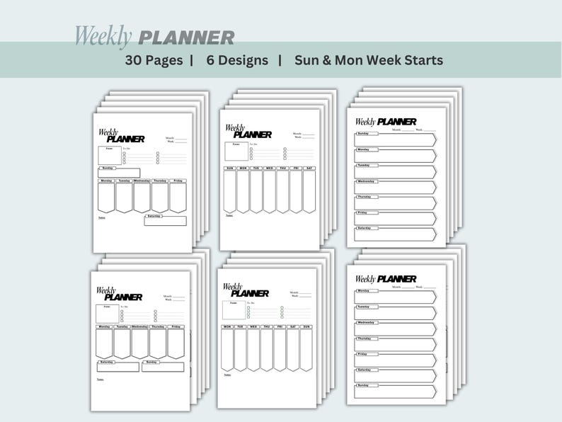 Weekly Planner Printable, Digital Weekly Planner PDF, Agenda and To-do ...