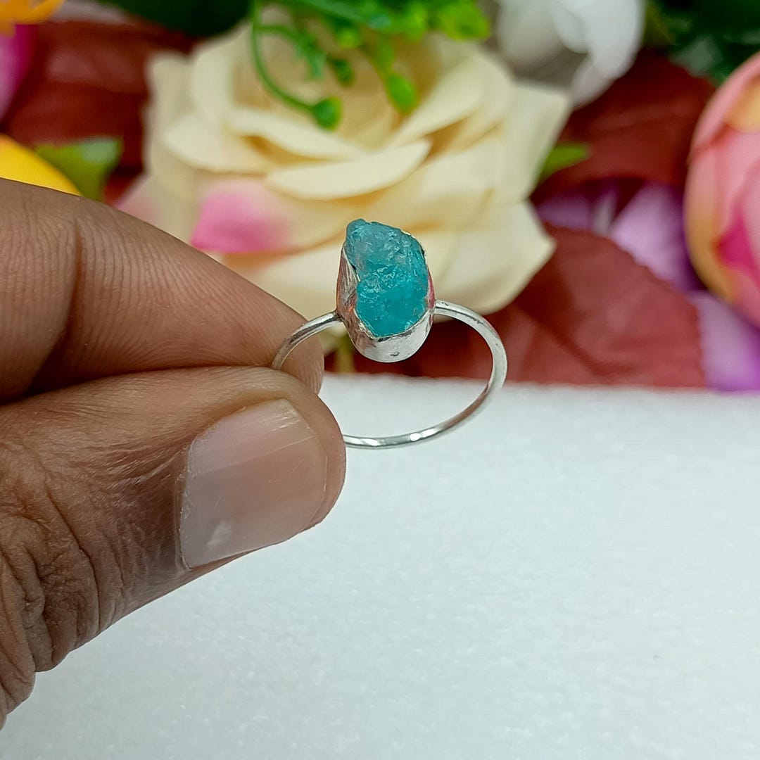 Raw Blue Apatite Sterling Silver Ring: Handmade Crystal Jewelry ...