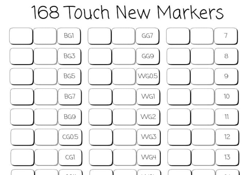 168 Touch New Markers Swatch Sheet PDF – Printable, Fully Customisable ...
