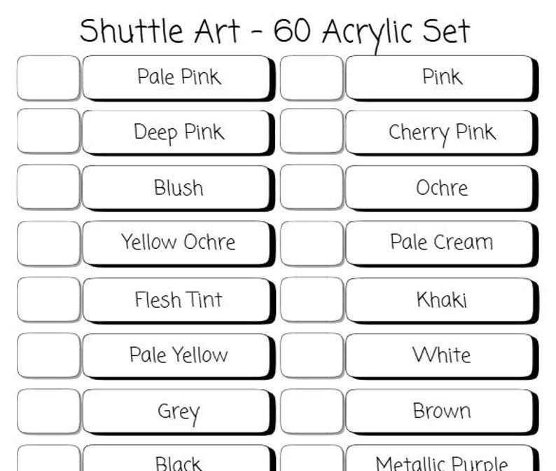 Shuttle Art Acrylic Marker Swatch Sheet: 60 Color Chart (printable PDF ...