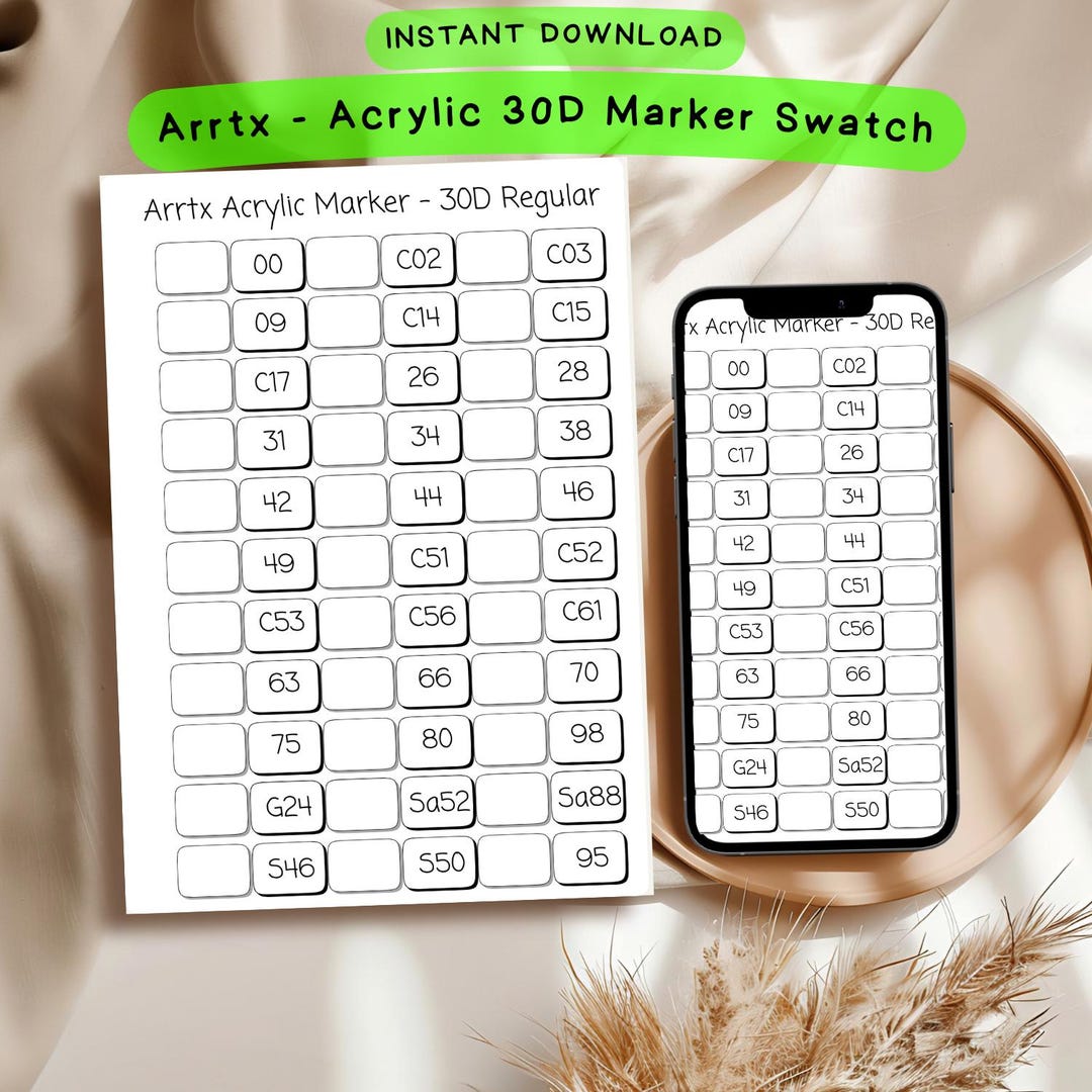 Arrtx Acrylic Marker Swatch Sheet: 30D Regular (printable PDF) - Etsy