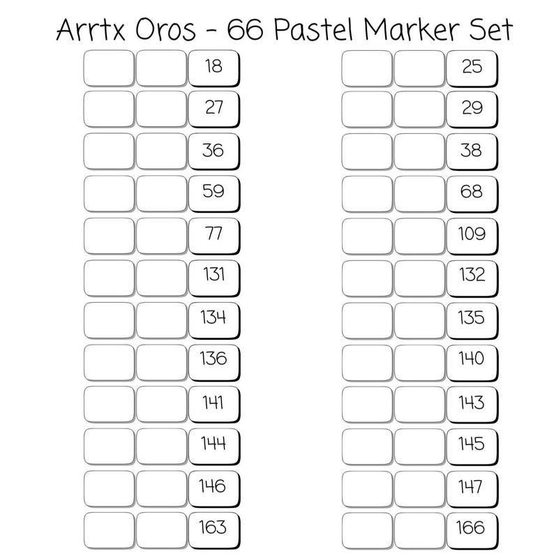 Arrtx Oros 66 Pastel Marker Swatch Sheet PDF – Customisable Blank ...