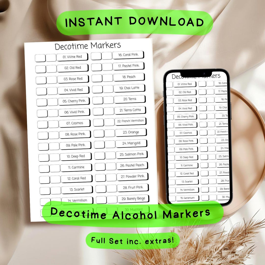 Decotime Alcohol Marker Swatch Chart: Printable Color Test Sheet (PDF ...