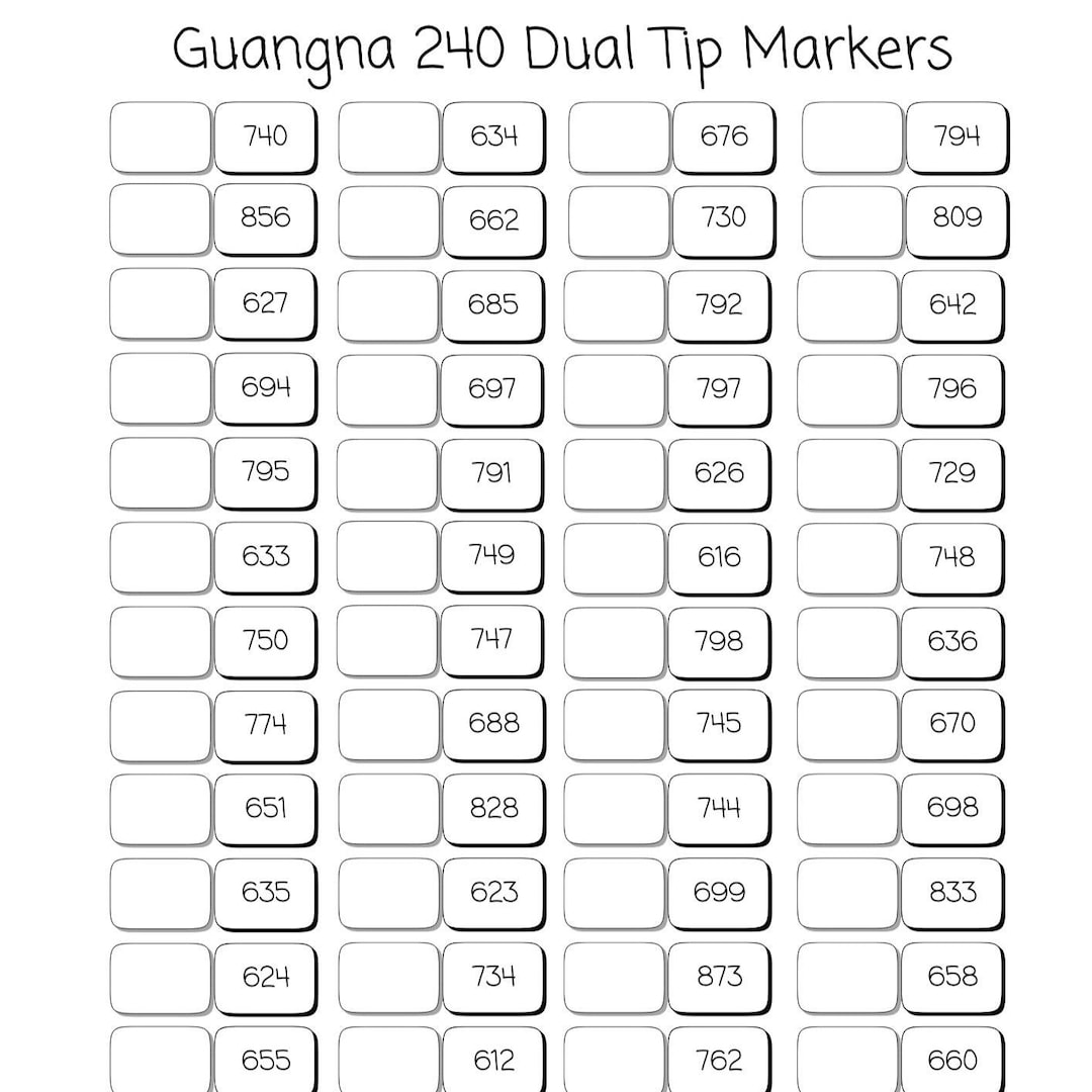 Guangna 240 Dual Tip Acrylic Marker Swatch Sheet – Printable PDF - Etsy